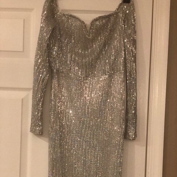 Dresses | Off The Shoulder Elegant Sequins Dress Silver | Poshmark